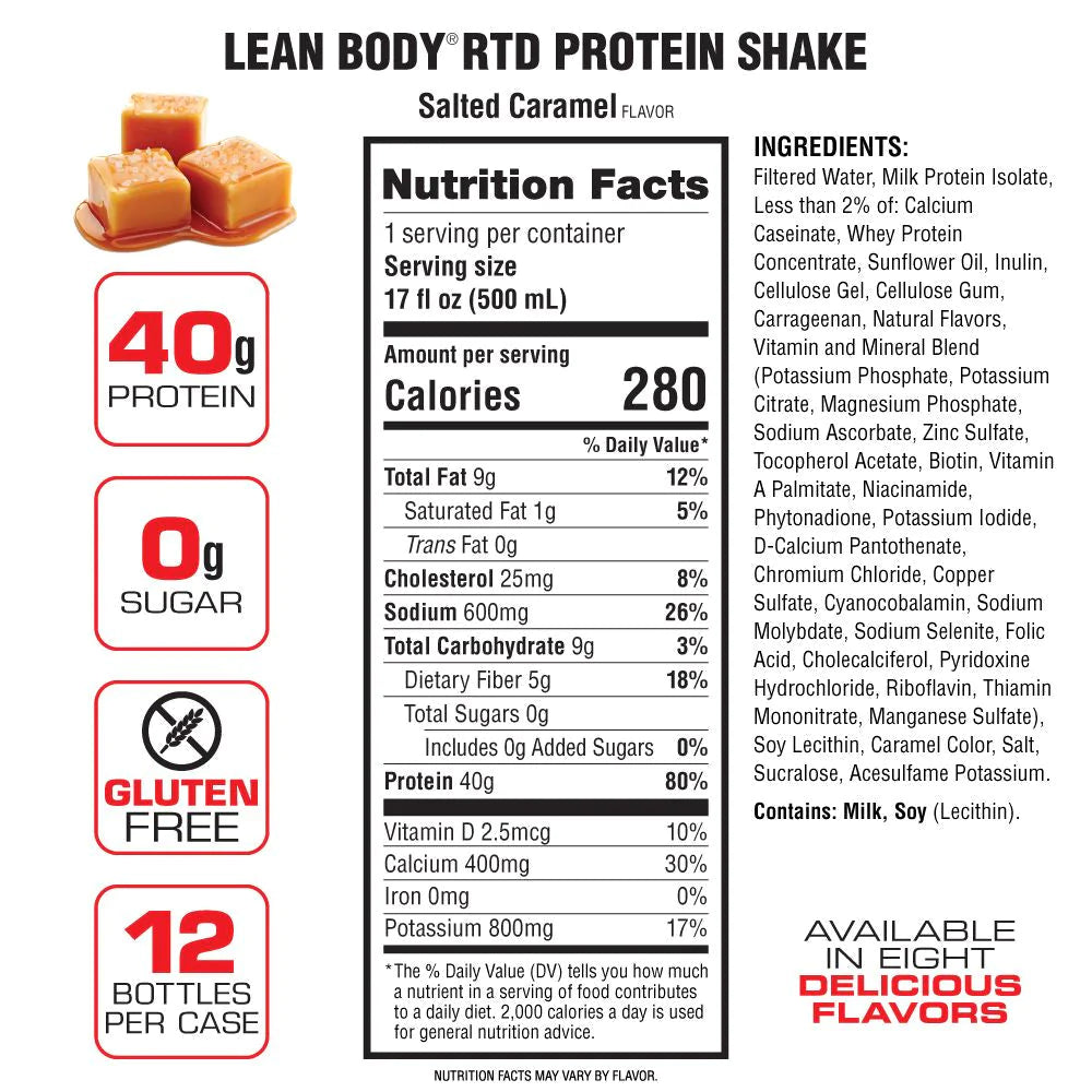 LEAN BODY PROTEIN SHAKE Ready-To-Drink (12 pack) 500ml - Salted Carame ...